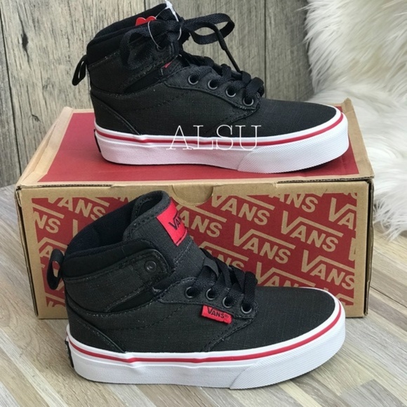 Vans | Shoes | Nwt Vans Atwood Hi Rock Textile Black Red Kids | Poshmark